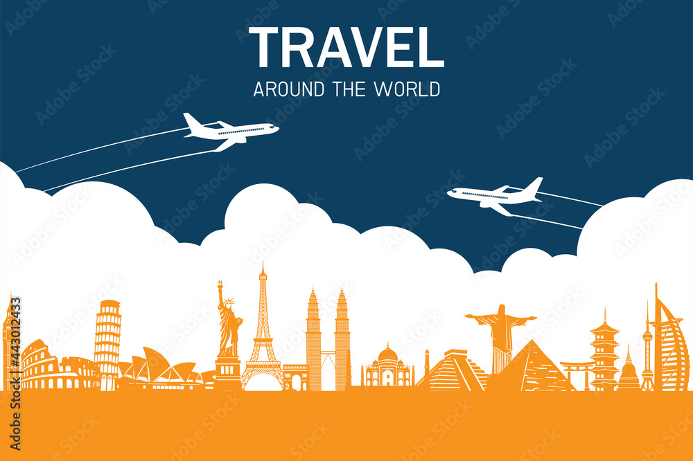 Travel and transport concept. Famous landmarks in global. Tourism ...