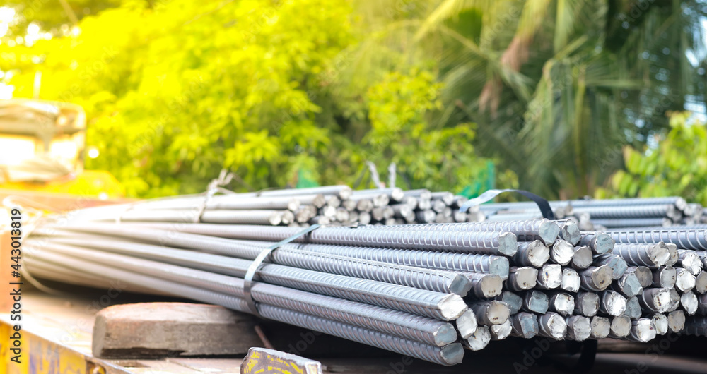 Reinforcement steel rod and deformed bar with rebar at construction ...