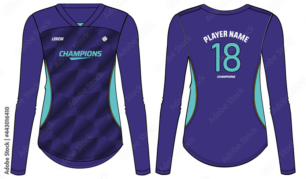 Women Long Sleeve Sports Jersey t-shirt design concept Illustration ...