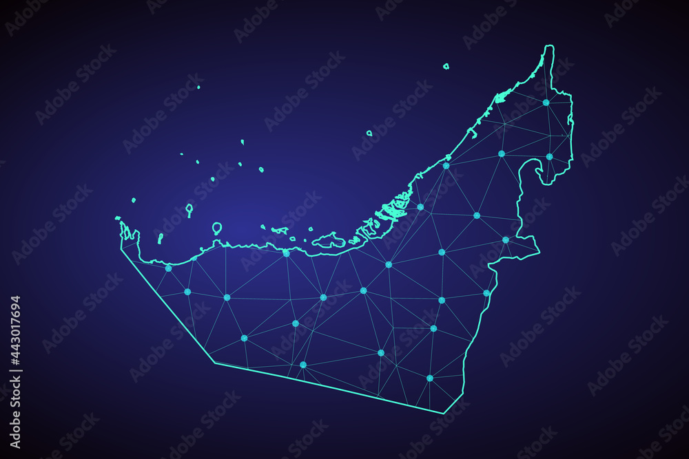 Map of United Arab Emirates. Wire frame 3D mesh polygonal network line ...