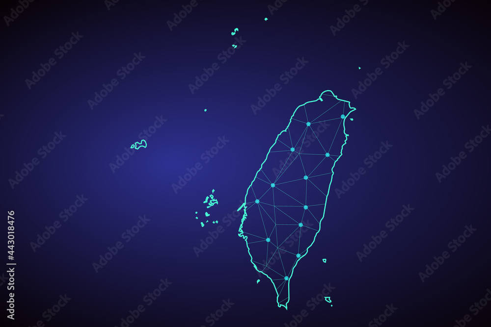 Map of Taiwan. Wire frame 3D mesh polygonal network line, design sphere ...