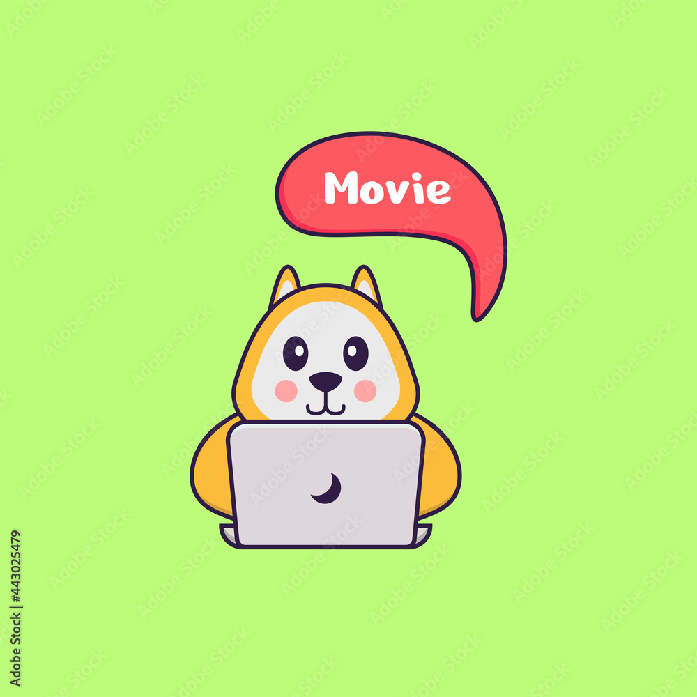 Cute dog is watching a movie. Animal cartoon concept isolated. Can used ...