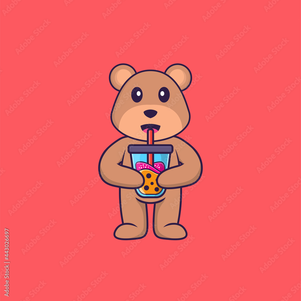 Cute bear Drinking Boba milk tea. Animal cartoon concept isolated. Can ...