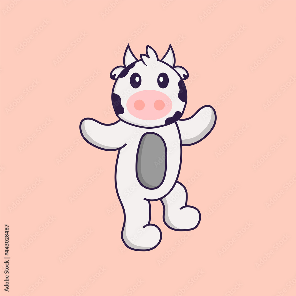 Cute cow is dancing. Animal cartoon concept isolated. Can used for t ...