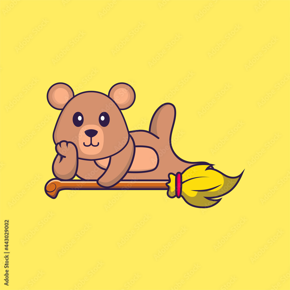 Cute rat lying on Magic Broom. Animal cartoon concept isolated. Can ...