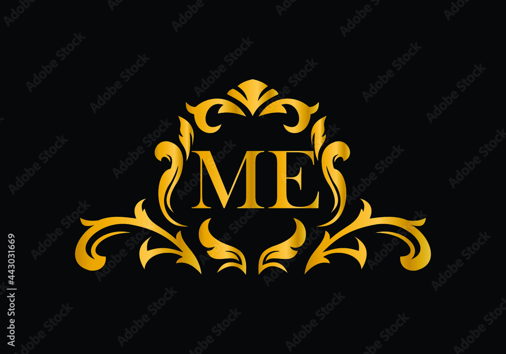 Vecteur Stock Luxury Alphabet letters ME. Golden Floral alphabet ...