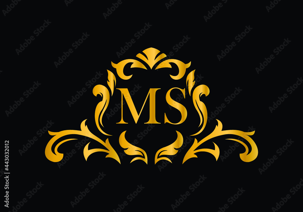 Luxury Alphabet letters MS. Golden Floral alphabet . Monogram initials ...