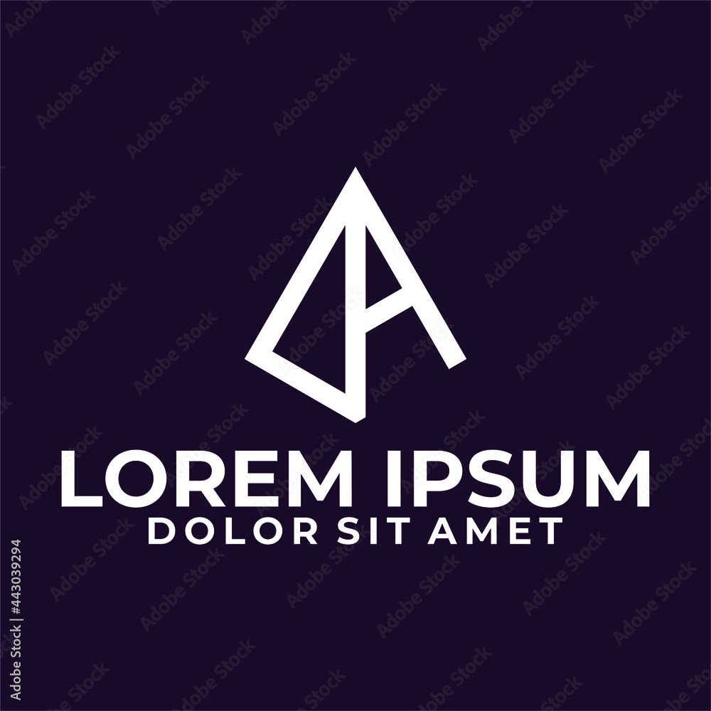 Initial letter A logo template with geometric prism or delta line art ...