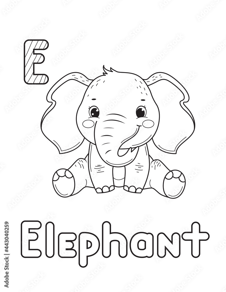 Line art design for kids coloring page..Animals alphabet. Vector ...