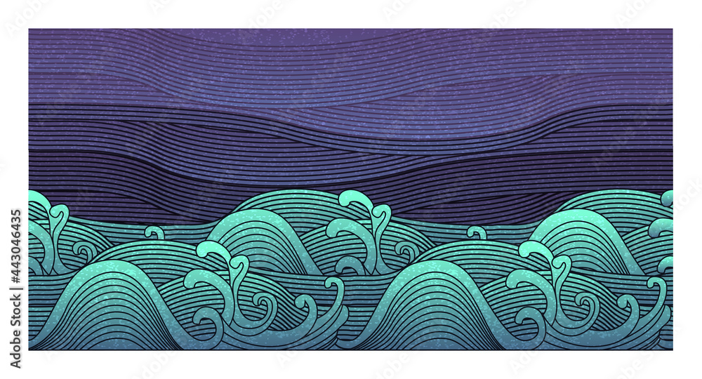 Poster Big wave vector illustration – Muurposter | Europosters