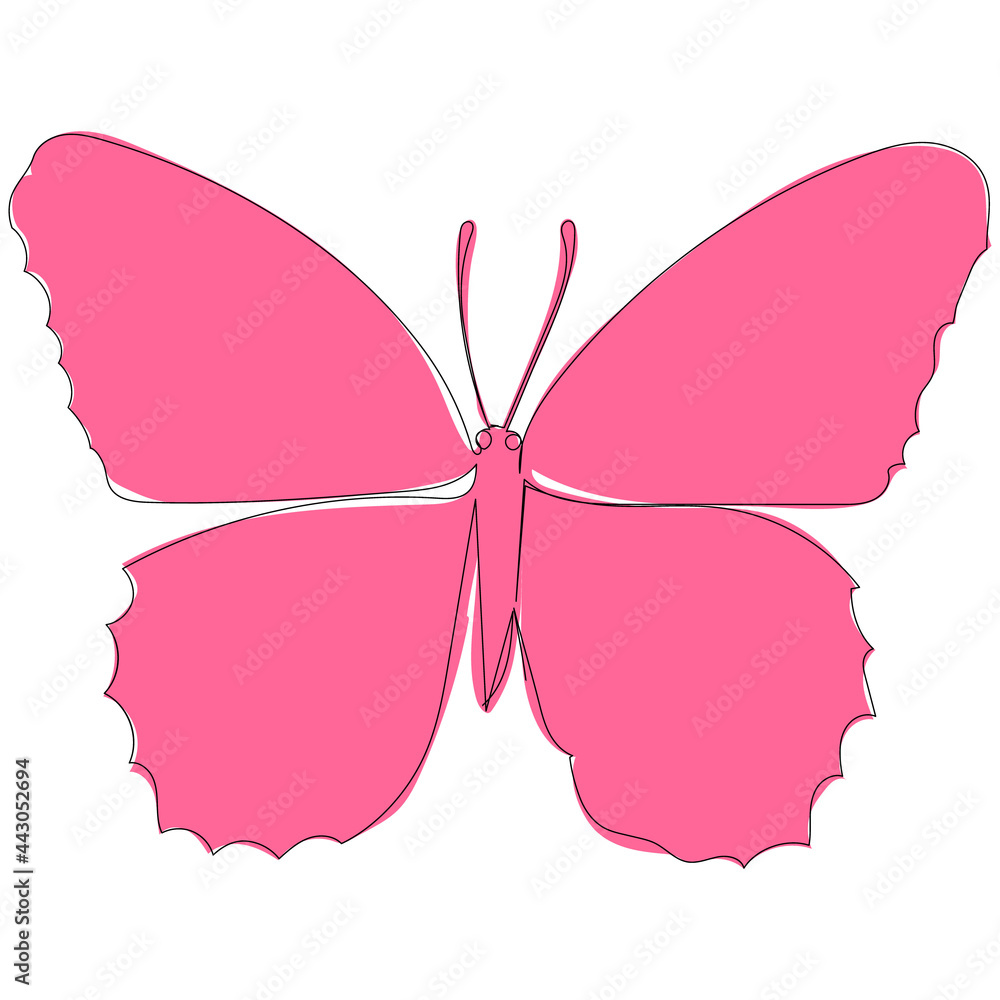 pink butterfly one line drawing sketch, isolated, vector Stock Vector ...