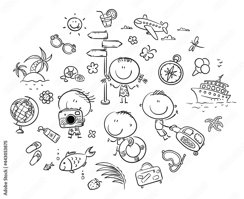 Summer Kids Clipart Black And White