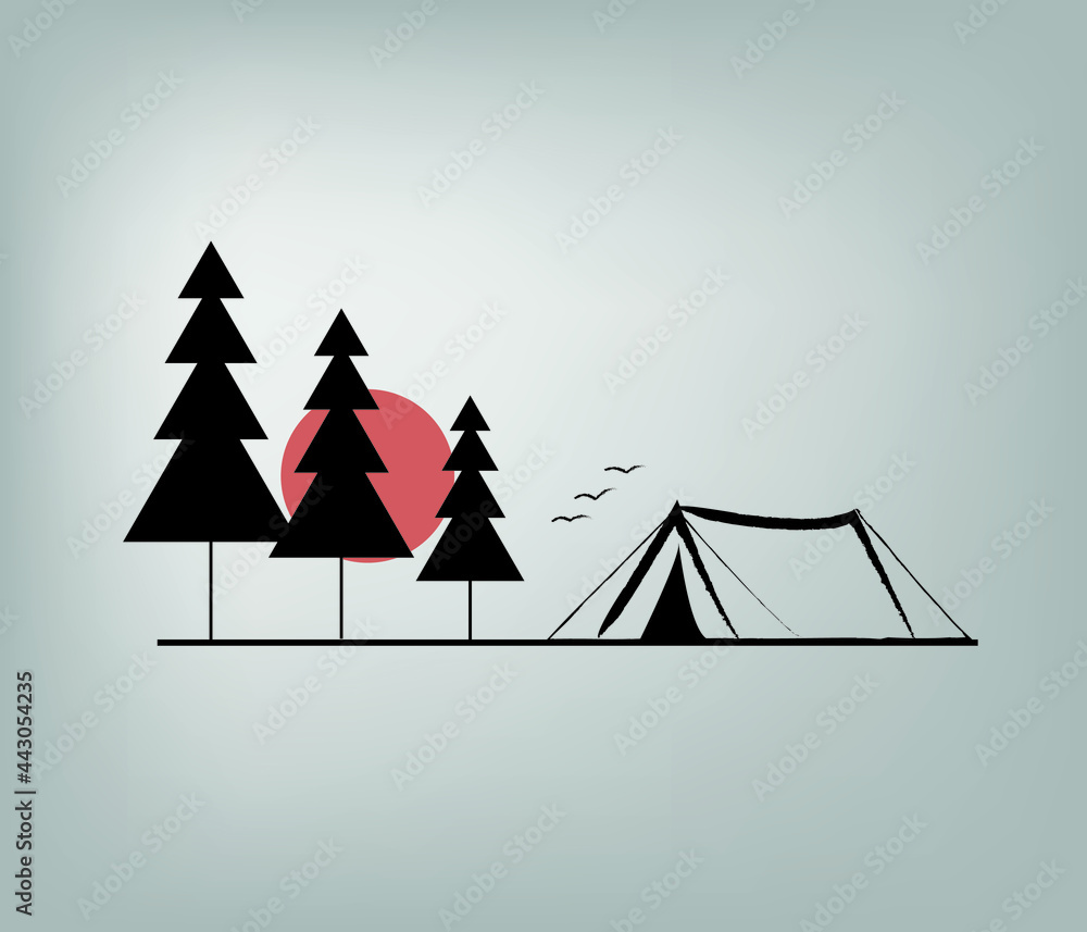 Vetor de Camping and outdoor adventure retro logo. The emblem for cub ...