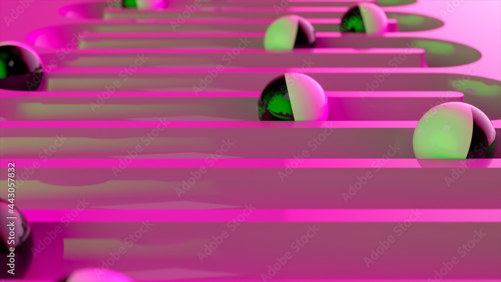 Bright colorful background with rolling balls along the paths. Plastic ...