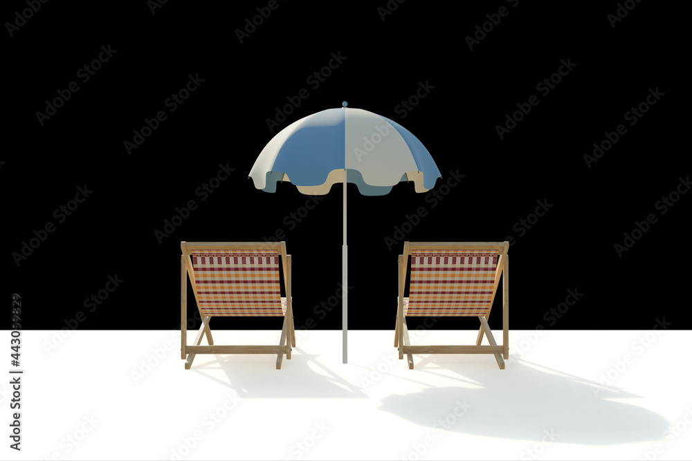 back view of bamboo beach chair isolated with umbrella sun cover on ...