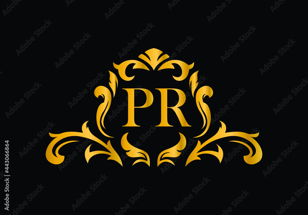 Luxury Alphabet letters PR. Golden Floral alphabet . Monogram initials ...