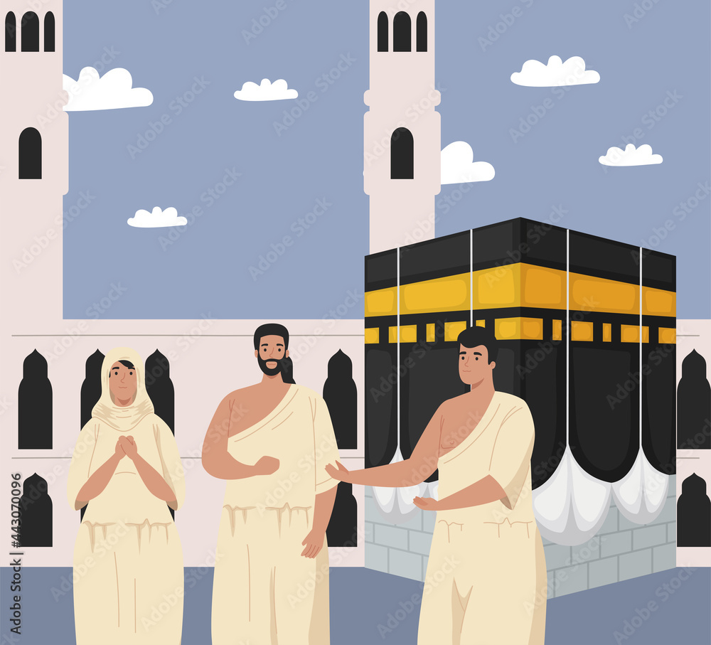 Hajj mabrur woman and men with kaaba mecca Stock Vector | Adobe Stock