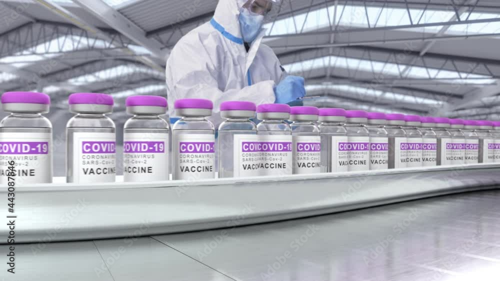 Covid-19 coronavirus vaccine manufacturing,worker taking notes checking ...