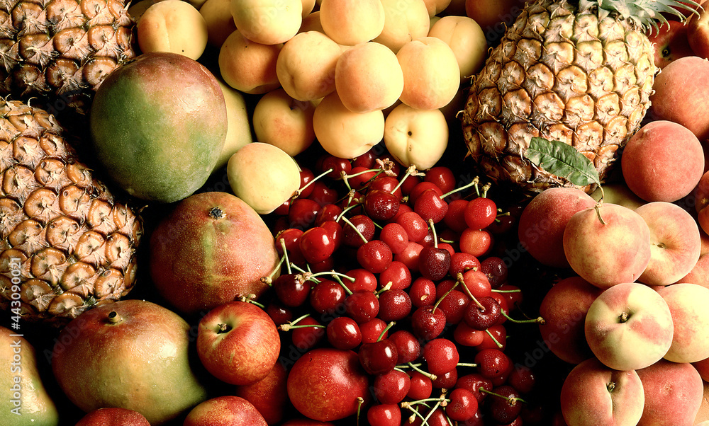 Palette de fruits rouges et jaunes foto de Stock | Adobe Stock