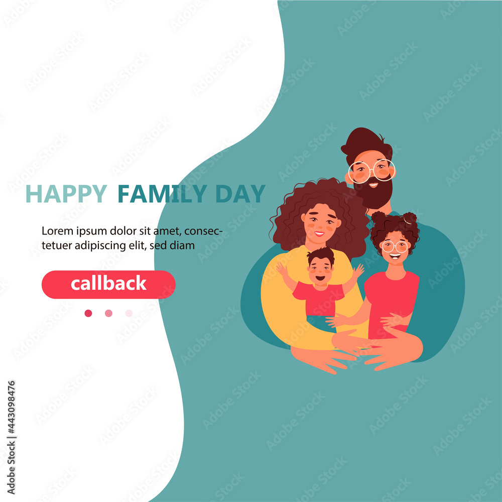 Happy family with kids -family health and wellness -modern flat vector ...