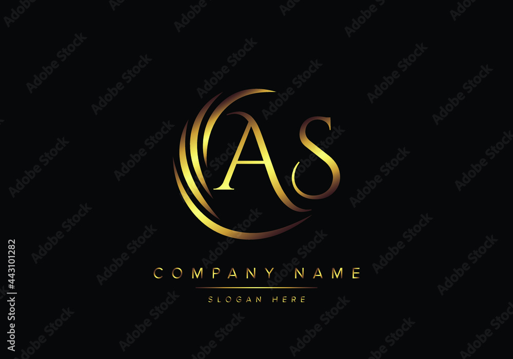alphabet letters AS monogram logo, gold color elegant classical Stock ...