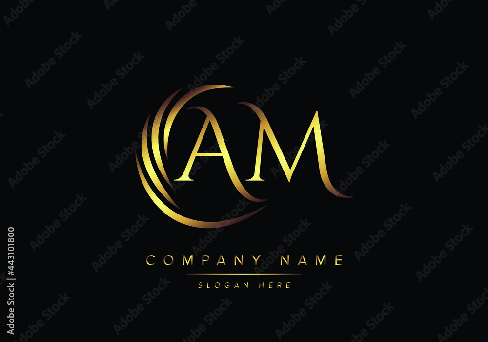 alphabet letters AM monogram logo, gold color elegant classical Stock ...