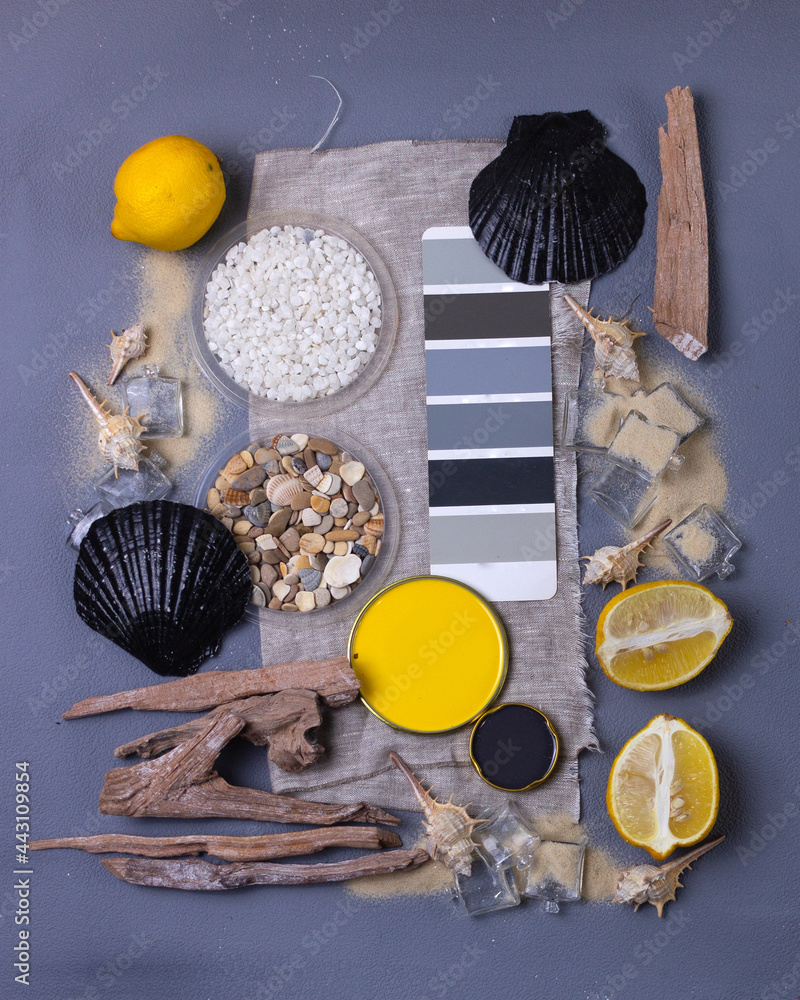 color palette mood board for interior design and decor Stock Photo ...