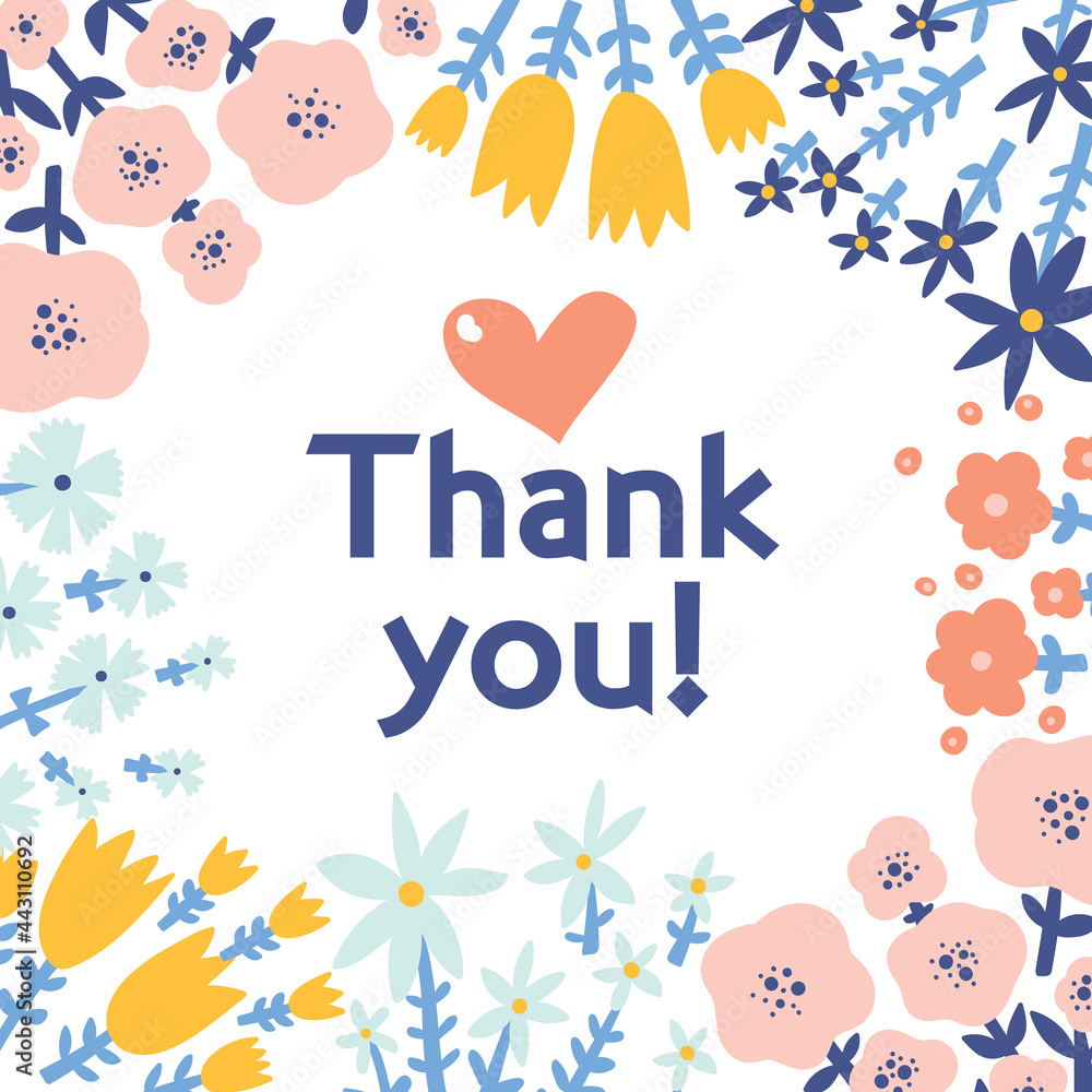 Thank you. Vector postcard. Spring flowers. Stock Vector | Adobe Stock