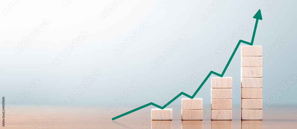 Wooden Block Statistics Graph With Arrow Showing Exponential Growth ...