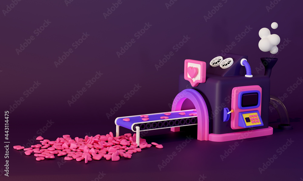 Concept for social media. Factory that produces likes. 3d render Stock ...