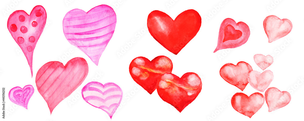 Watercolor clipart love graphics vintage jewelry. Red hearts set ...