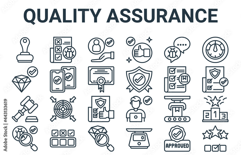 linear pack of quality assurance line icons. linear vector icons set ...