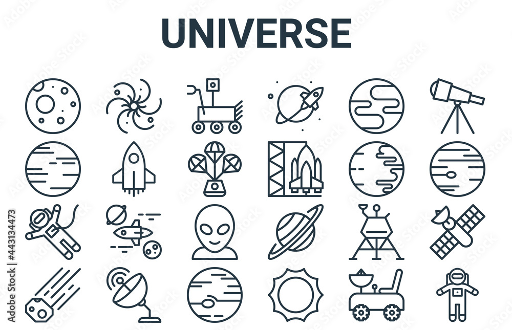 linear pack of universe line icons. simple web vector icons set such as astronaut, meteor, death ...