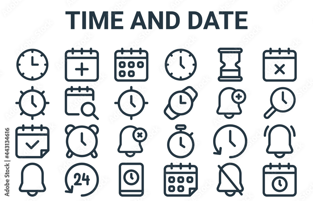 linear pack of time and date line icons. linear vector icons set such ...