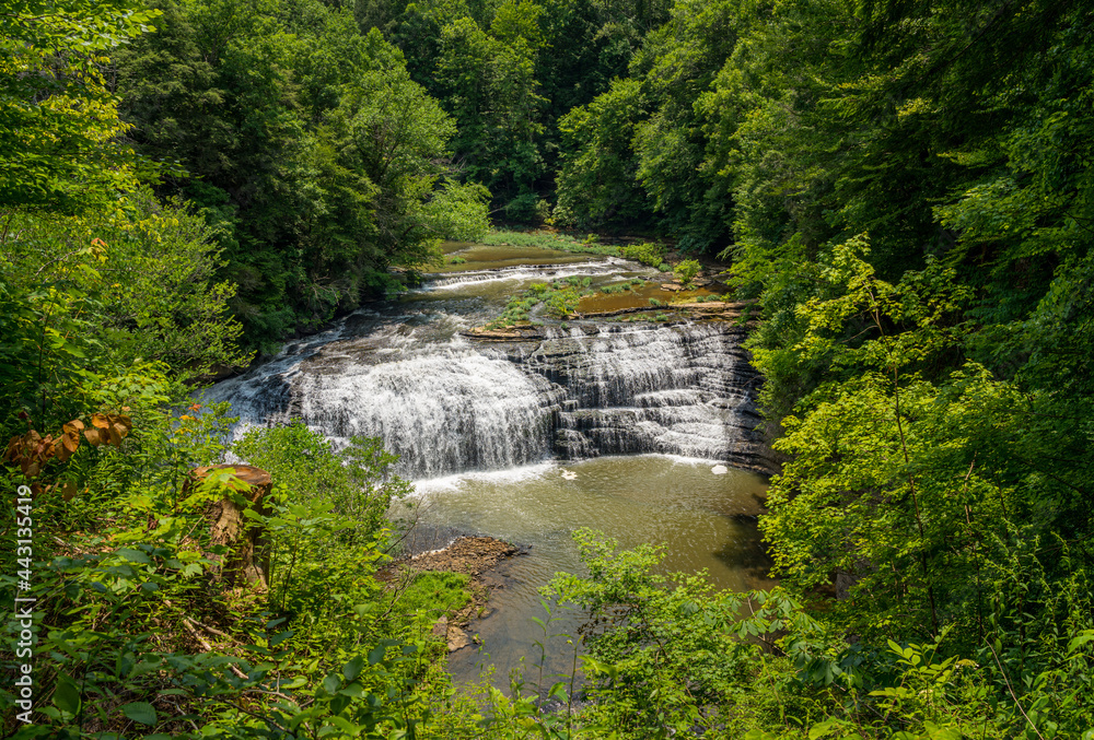 One of the cascades at Burgess Falls State park in Tennessee with ...