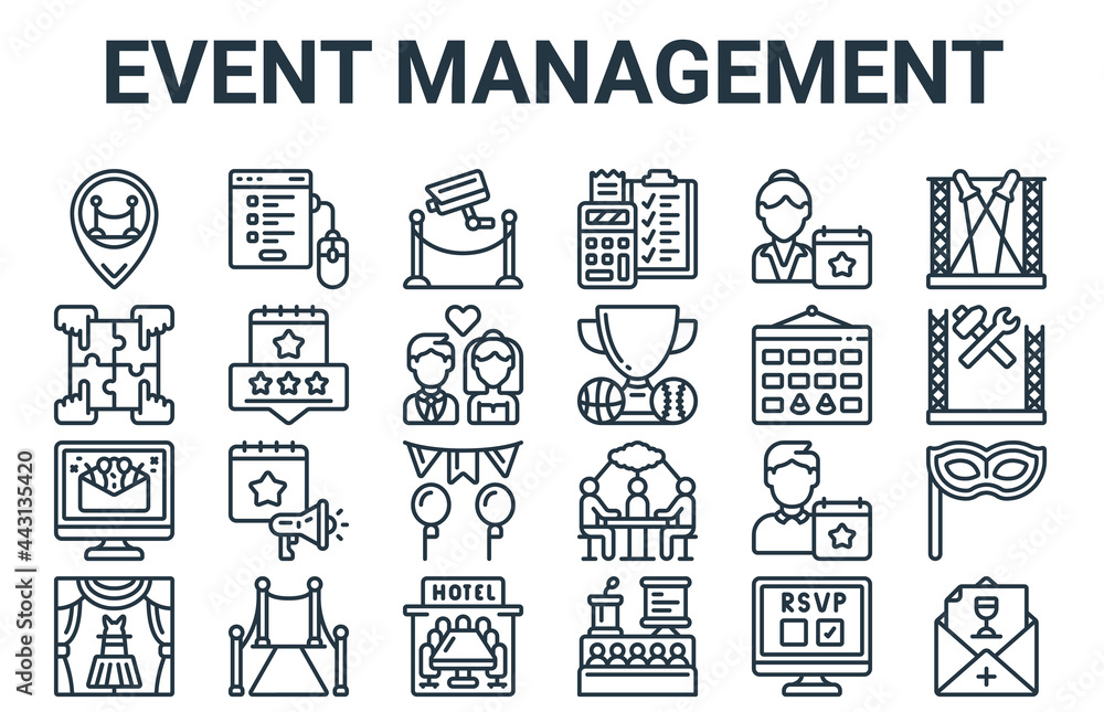 linear pack of event management line icons. simple web vector icons set ...