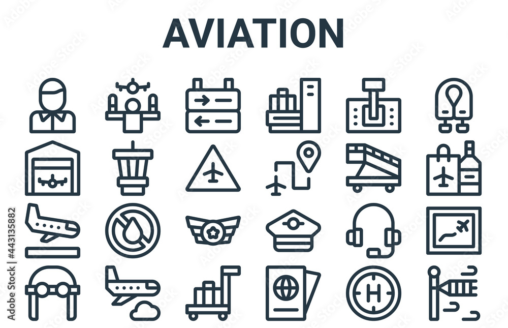 linear pack of aviation line icons. linear vector icons set such as ...