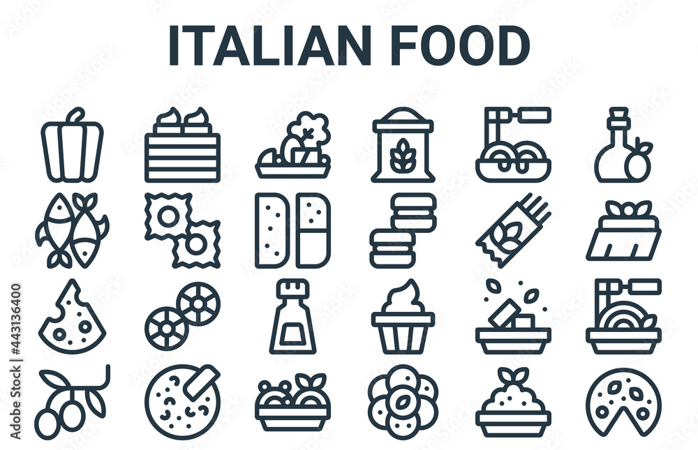 linear pack of italian food line icons. linear vector icons set such as ...