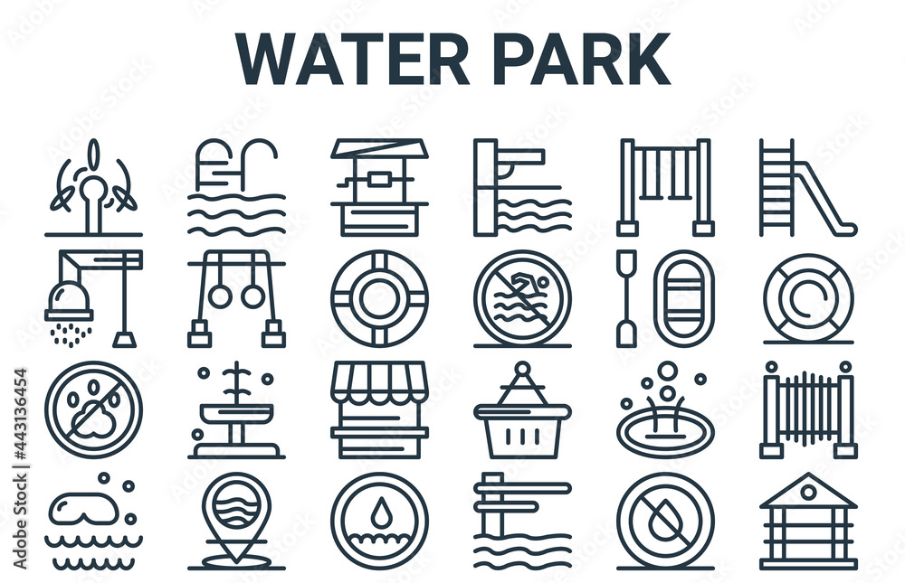 linear pack of water park line icons. simple web vector icons set such ...