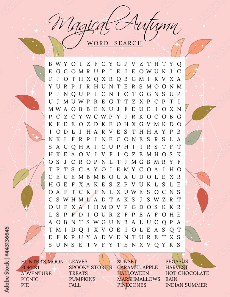 Vetor de Magical autumn word search puzzle. Fall season crossword ...