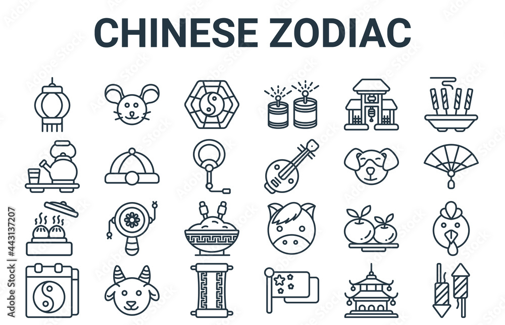 linear pack of chinese zodiac line icons. linear vector icons set such ...