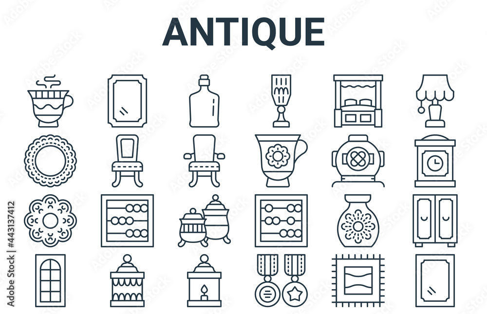 linear pack of antique line icons. simple web vector icons set such as rectangular mirror ...
