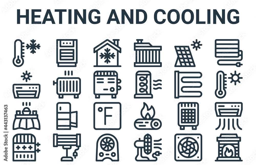 linear pack of heating and cooling line icons. linear vector icons set ...