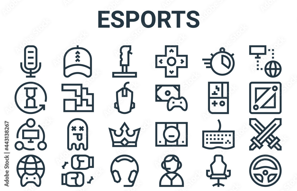 linear pack of esports line icons. simple web vector icons set such as steering wheel, worldwide ...