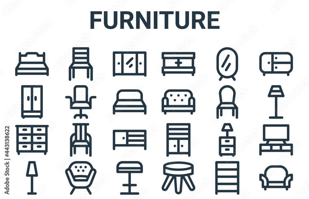 linear pack of furniture line icons. simple web vector icons set such ...