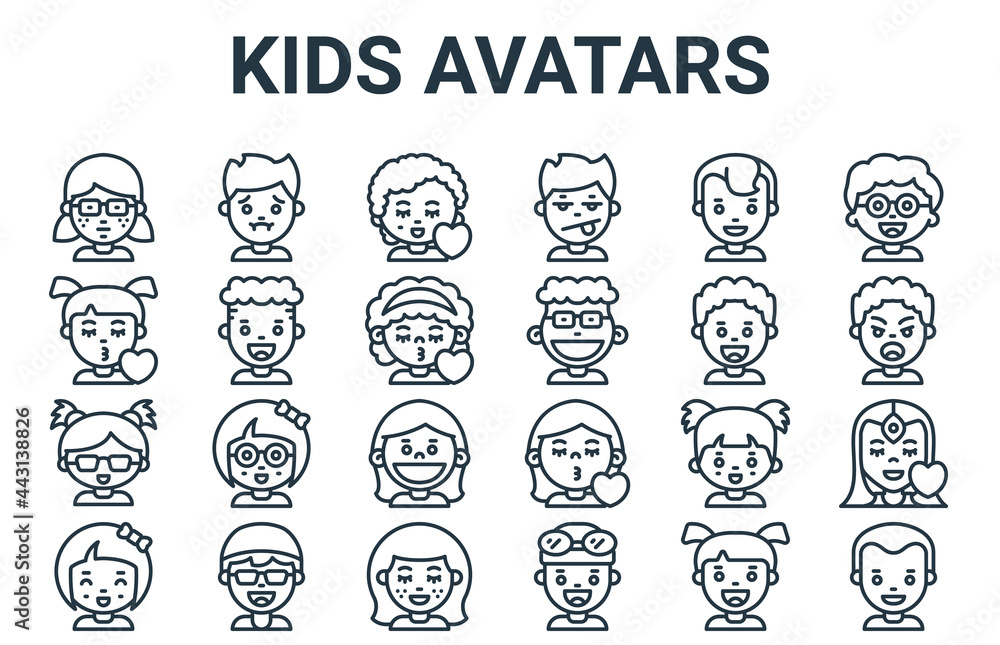 linear pack of kids avatars line icons. simple web vector icons set ...