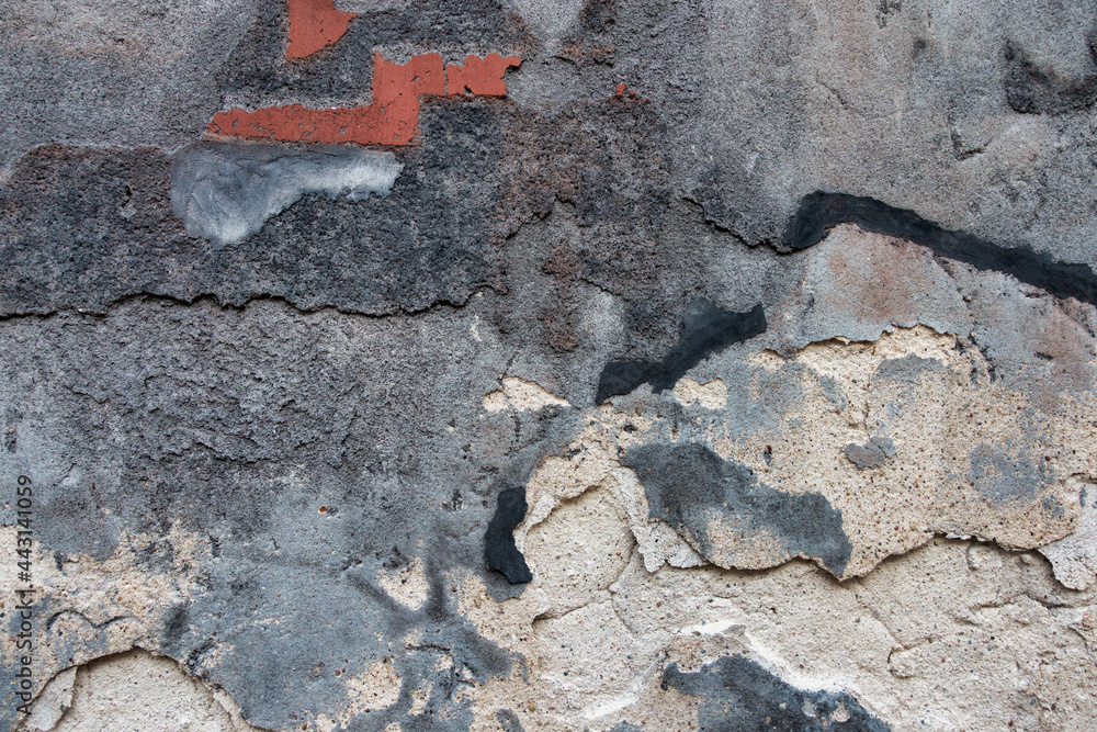 Old dark scratched plaster wall background. Black worn brickwall with ...