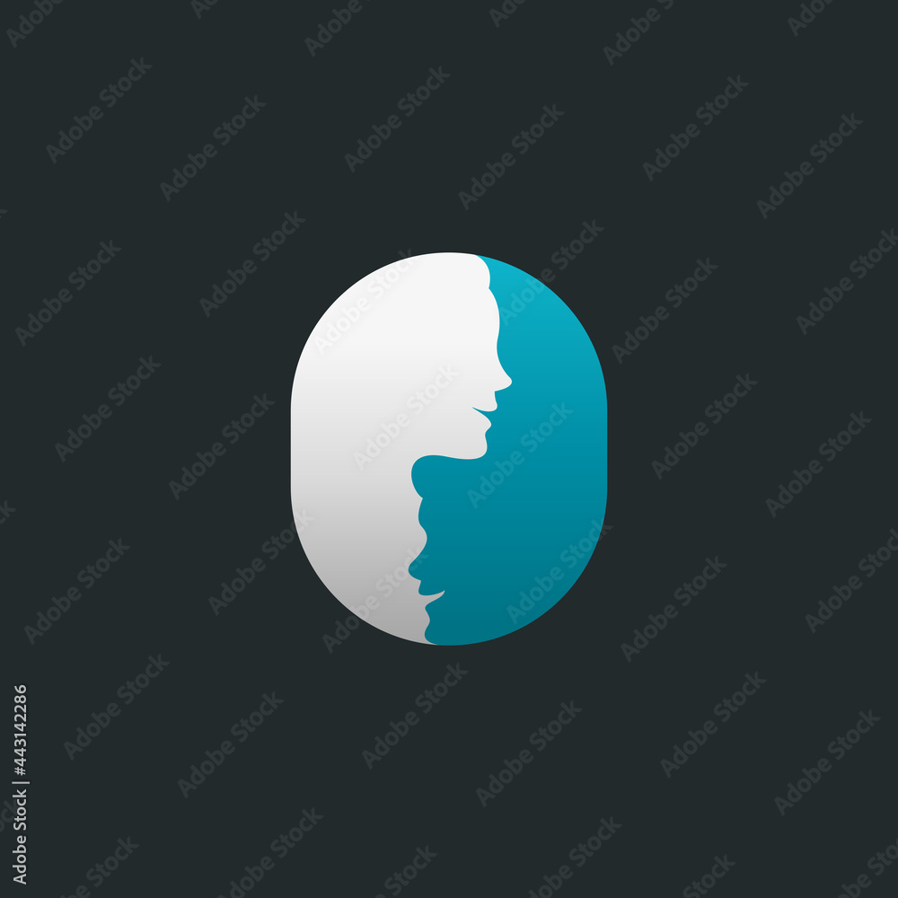 Male and female head connected to each other in an oval shape. vector ...