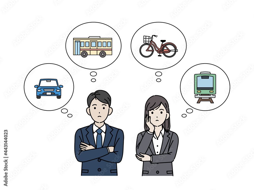 通勤方法を考えるスーツを着た男女 社会人 会社員 交通手段 イラスト素材 vector de Stock | Adobe Stock