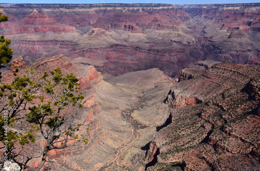 overlook over the bright angel trail, plateau point and the immense ...